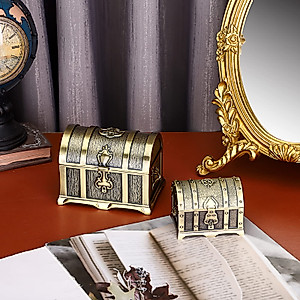 Hipiwe Vintage Metal Jewelry Box Treasure Trinket Chest,Smal Ring Earrings Necklace Keepsake Gift Holder Case for Girls Ladies Women (Bronze, Small)