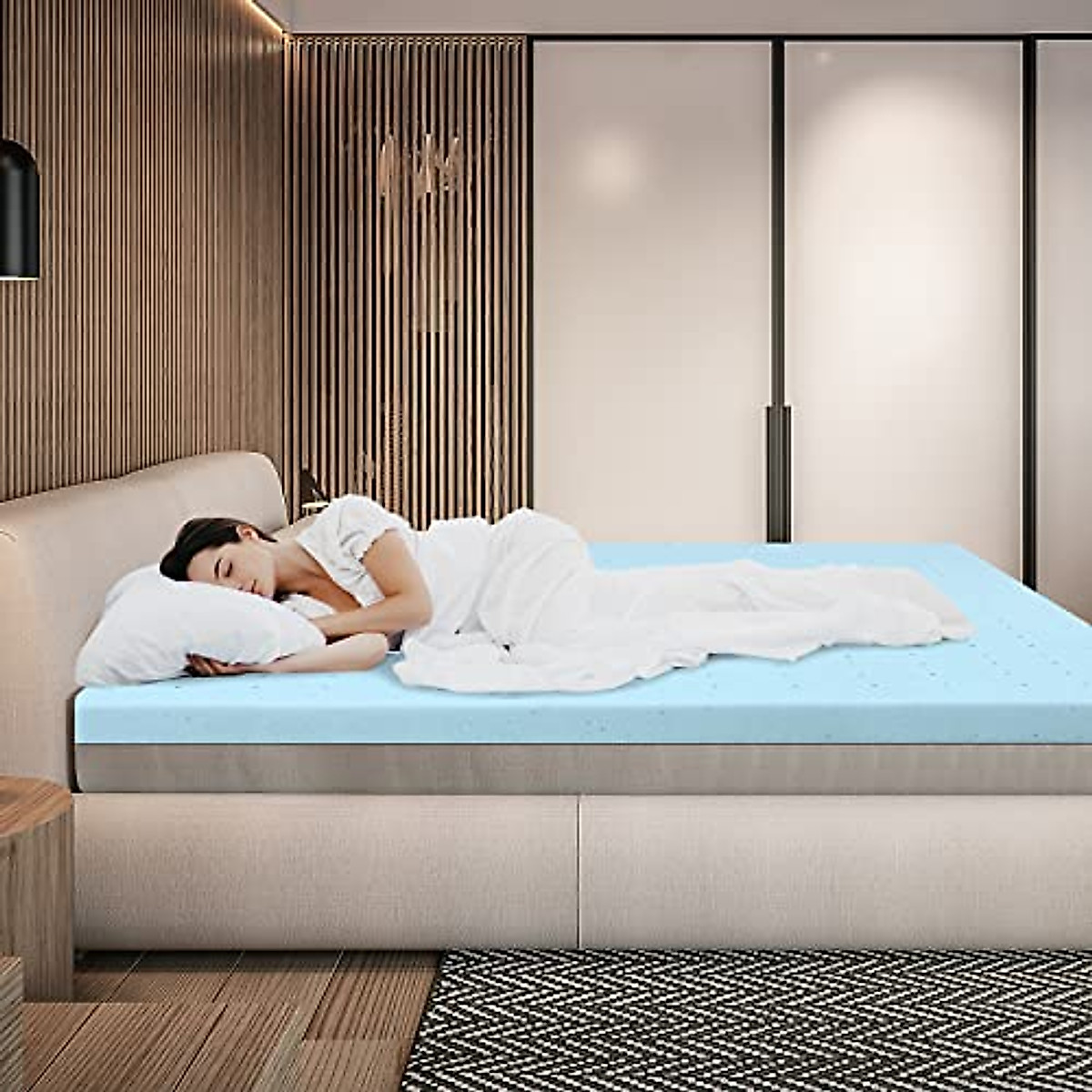 NAFORT 4 Inch Memory Foam Mattress Topper, Ventilated Cooling Gel Infused Bed Foam Topper, Pressure Relieving Bed Pad for Back Pain, Cooling & Breathable, CertiPUR-US Certified - Queen Size