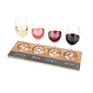 Twine Wine Flight Set, Wine Tasting Board with Slate Chalkboard, 2 Pieces of Soapstone Chalk, and Acacia Wood Serving Tray, Flight Board