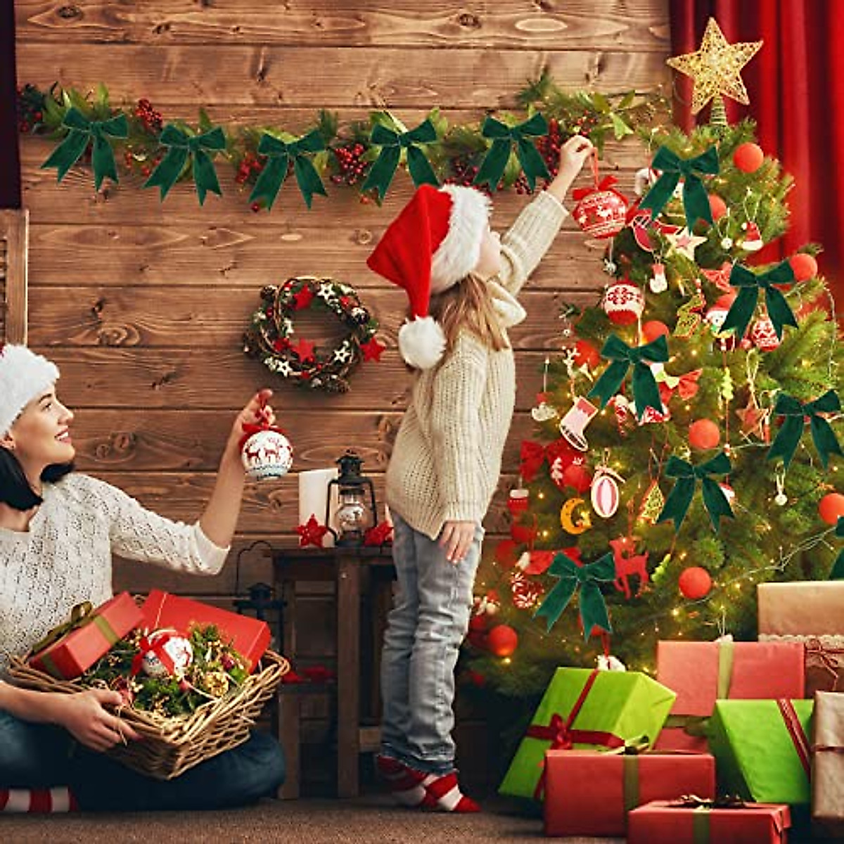 Syhood Christmas Wired Velvet Ribbon with Gold Edge Waterproof Velvet Decoration Ribbon Wrapping for Xmas Wreath Bows Floral Craft Ornaments(2.5 Inch X 60 Yard,Green)