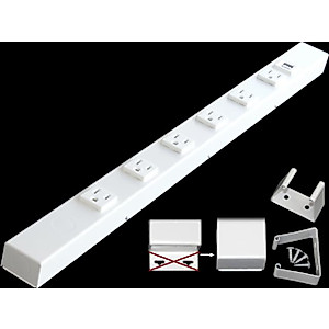 24” Hardwired Power Strip, 6 Vertical Outlets (NOT Tamper Resistant), NO Ears (Without mounting tabs), 15A (NOT a 20 Amp Unit), with USB, White