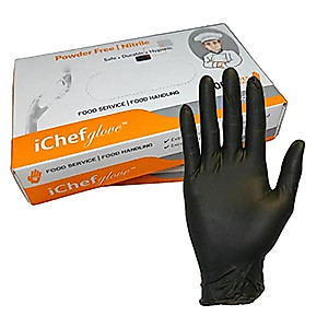 ichef glove 100 count Food Service Food Handling Nitrile Gloves Black Powder Free (Medium)