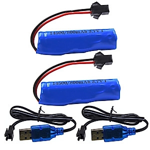 Blomiky 2 Pack 3.7V 500mAh Li-ion Rechargeable Battery SM 2P Plug with USB Charger Cable for Double Sided RC Stunt Car Small RC Boat Tumbling Amphibious RC Car RC Truck and C63 Battery and USB 2