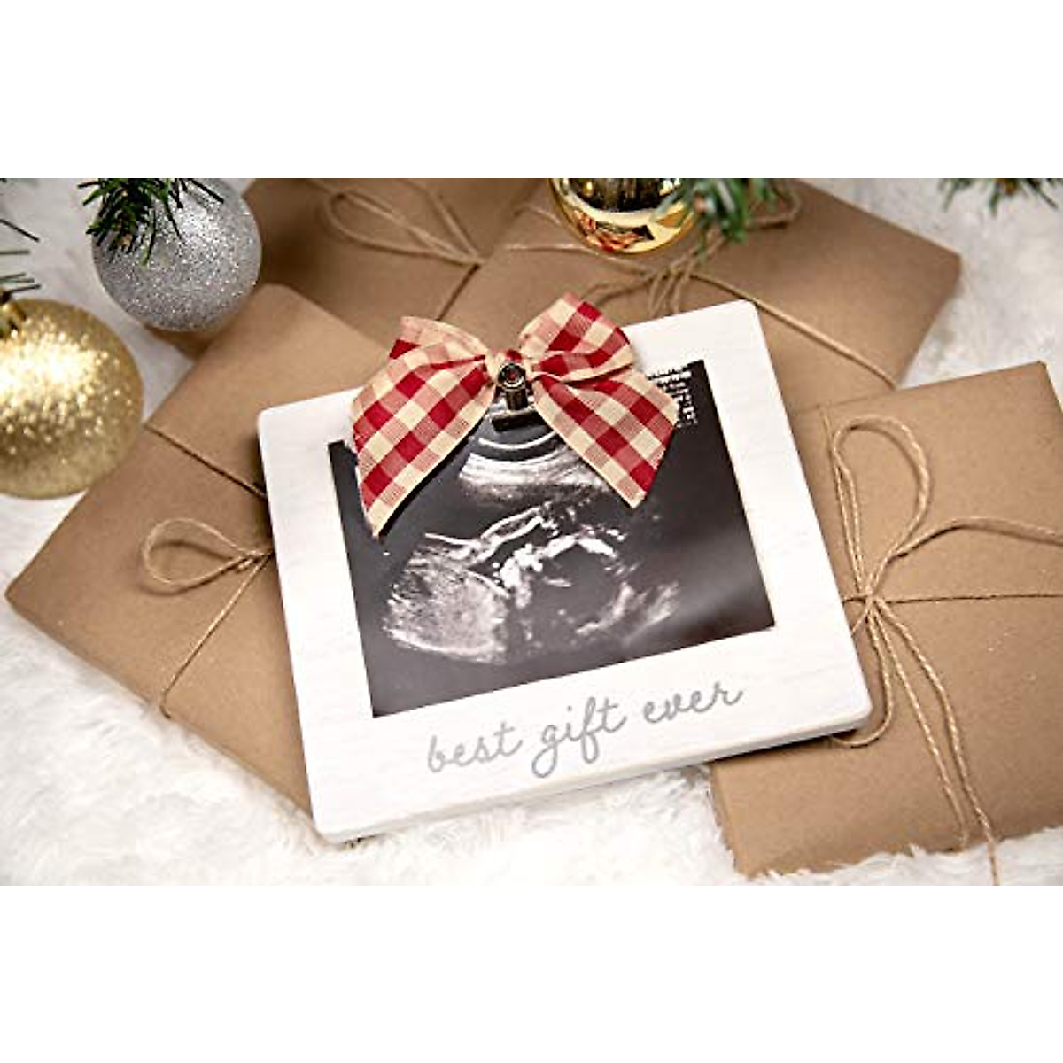Pearhead Holiday Sonogram Picture Frame, Rustic Christmas Home Décor, Baby Announcement Frame, Nursery Gift for Expecting Moms, Christmas Ideas for New Moms