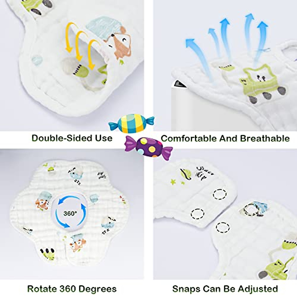 8-Pack 360° Rotate Organic Cotton Baby Bibs, Newborn Muslin Bibs For Teething And Drooling,Unisex Baby Bibs For Toddler, Adjustable With Snaps, Super Soft & Absorbent Baby Bibs For Boys And Girls.