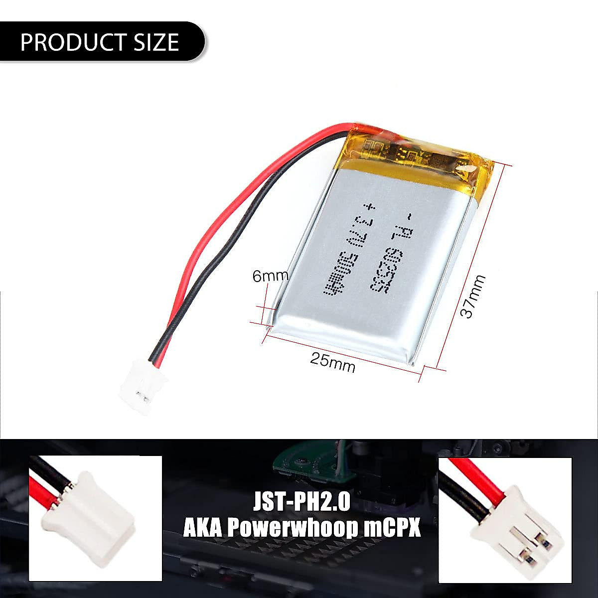 Diginex AKZYTUE 3.7V 500mAh 602535 Lipo battery Rechargeable Lithium Polymer ion Battery Pack with PH2.0mm JST Connector
