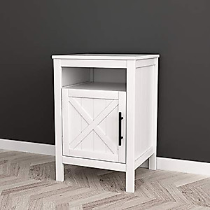 White Finish Nightstand Side End Table with Door Cabinet and Open Shelf 26" H