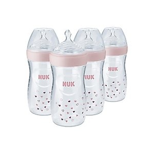 NUK Simply Natural Baby Bottle with SafeTemp, Girl, 9 Oz, 4 Count
