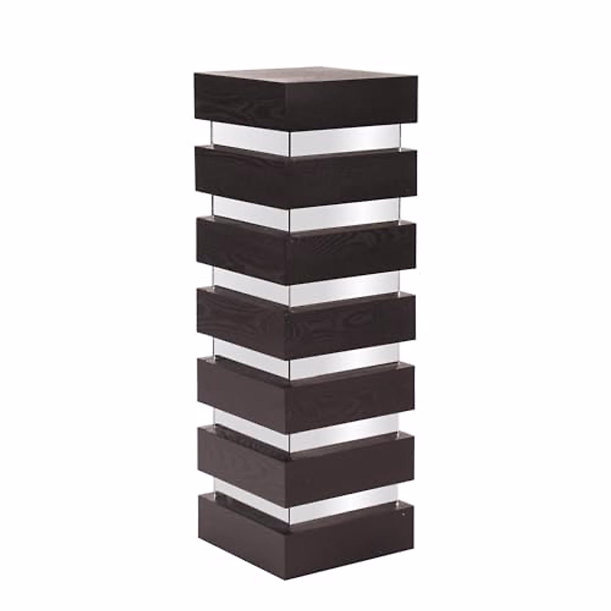 Howard Elliott Stepped Pedestal Accent Table, Black Wood and Mirrored Side End Table for Home Decor, Small Space Pedestal Table for Bedroom, Living Room & Entryway, 12 x 12 x 35.5 Inch, Tall