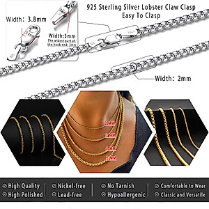 ASDULL 925 Sterling Silver 2mm Silver Box Chain Necklace for Men Silver Link Chain for Women 22 Inches