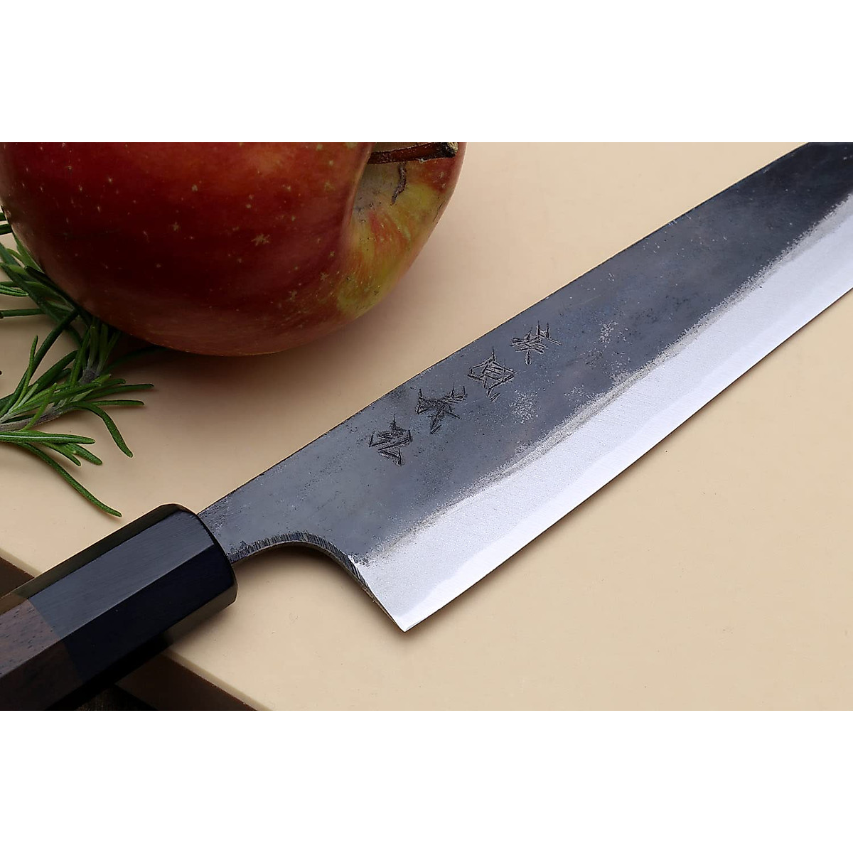 Yoshihiro Mizu Yaki Blue High Carbon Steel #1 Black Forged Petty Kiritsuke Japanese Utility Knife Shitan Handle (6'' (150mm) & Saya)