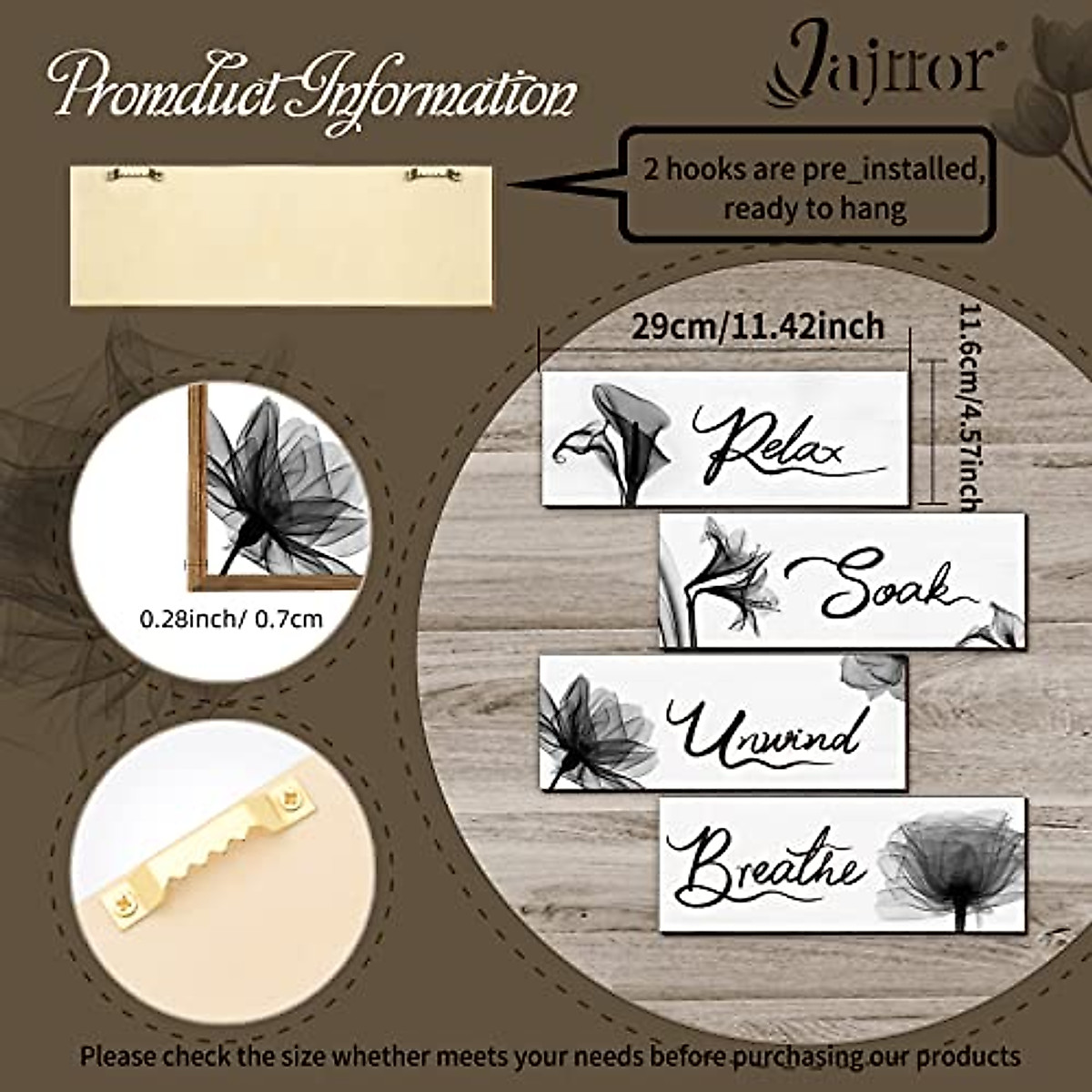 Bathroom Wall decor Elegant bathroom decor wall art,4 pieces bathroom wall art wooden black and white Wall decor for bathroom Rustic hanging bathroom signs decor Farmhouse bathroom wall decorations