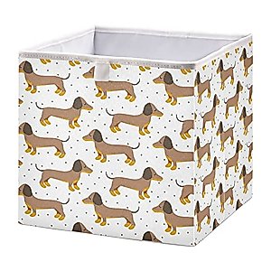 susiyo Brown Dachshund Large Foldable Open Storage Bins Storage Cubes Organizer for Home Office Closet Nursery Toys Towels (Square-11.02x11.02x11.02in)