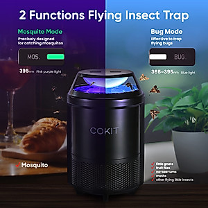 COKIT Indoor Insect Trap 2 Pack Fruit Fly Trap for Indoors Dual-Mode Bug Zapper Indoor Insect Trap with Suction, Bug Light & 6 Glue Boards Non-Zapper Traps for Mosquito, Gnat, Moth, Fruit Flies