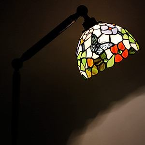 ZJART Tiffany Floor Lamp Torches Stained Glass Lamp 8X8X72 Inch Swivel Arm Angle Adjustable Antique Reading Light （Butterfly Flowers）