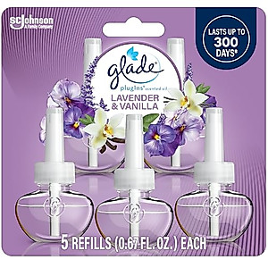 Glade PlugIns Refills Air Freshener, Scented and Essential Oils for Home and Bathroom, Lavender & Vanilla, 3.35 Fl Oz, 5 Count