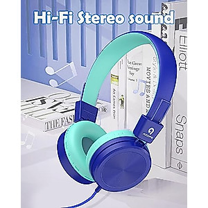 ADOOPE Kids Headphones Wired Kids Headphones for School/Travel/Home, Kindle, Mac, Tablet, iPad, 3.5mm Headphone Jack, Blue Kids Headphones with Microphone
