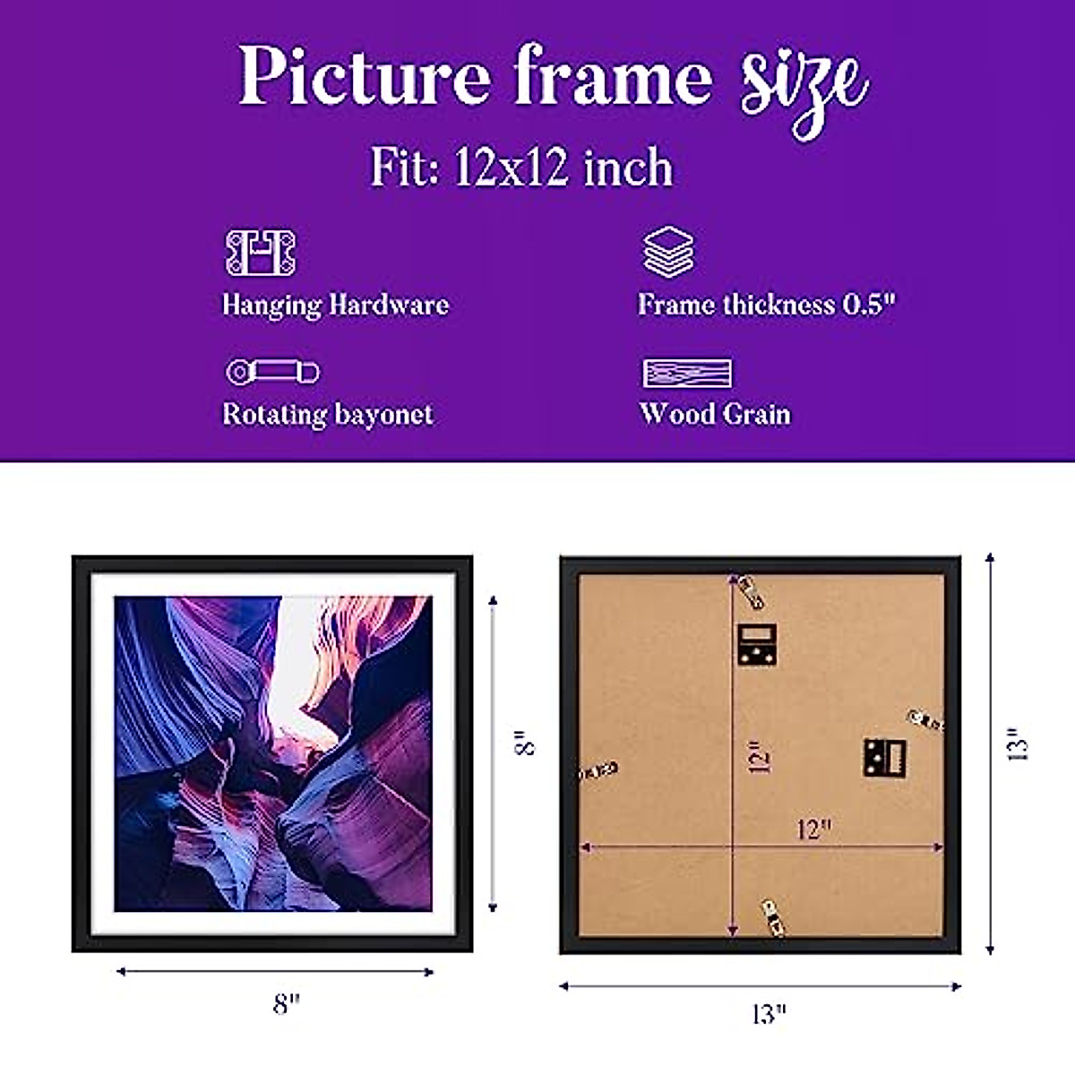 TWING Picture Frames 12x12 Set of 3, Black Large Gallery Wall Frame Set Display Photos 8 x 8 with Mat or 12 x 12 without Mat Wall Mounting Composite Wood