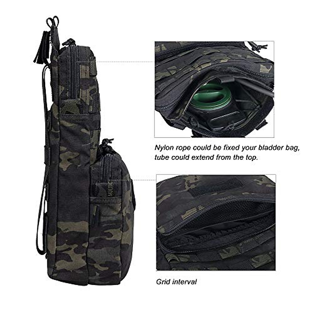 EXCELLENT ELITE SPANKER Tactical MOLLE Hydration Pack for 3L Hydration Water Bladder Molle Vest Accessory (Multicam Black)