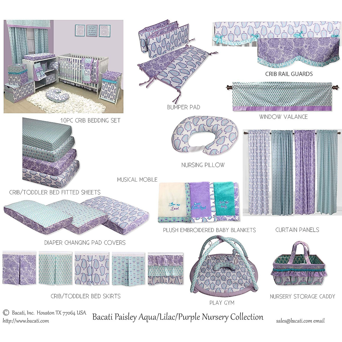 Bacati - Paisley Kids Storage (Nursery Storage Caddy, Lilac/Purple/Aqua)