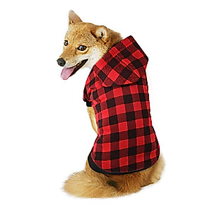 Plaid Dog Hoodie Sweatshirt Sweater for Medium Dogs Cat Puppy Clothes Coat Warm and Soft (M)