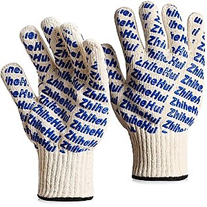 Heat Resistant Gloves BBQ Gloves EN407 Certified - 932°F Extreme Heat Resistant Oven Gloves - Ideal for Kitchen Cooking Grilling Baking Pan Holding(1 Pair Blue)