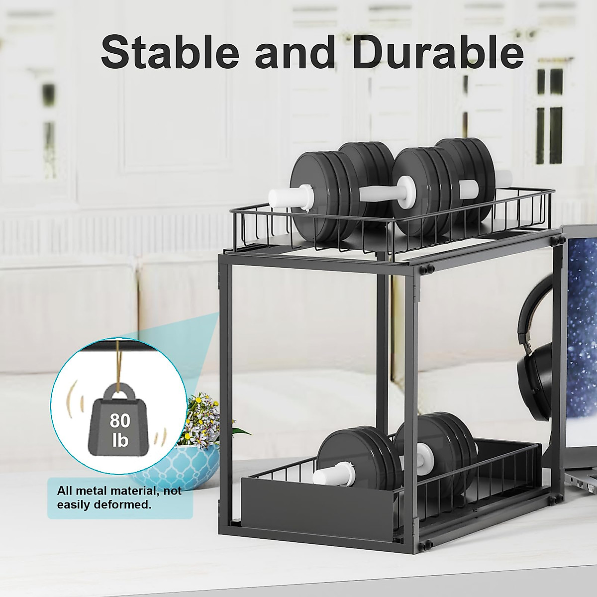 SEVEKO Under Sink Organizer, Cabinet Organizer,Pull Out Cabinet Shelves Organizer 2 Tier Slide Out Sink Shelf, Multi-Purpose Organization and Storage Shelf, Metal, Black