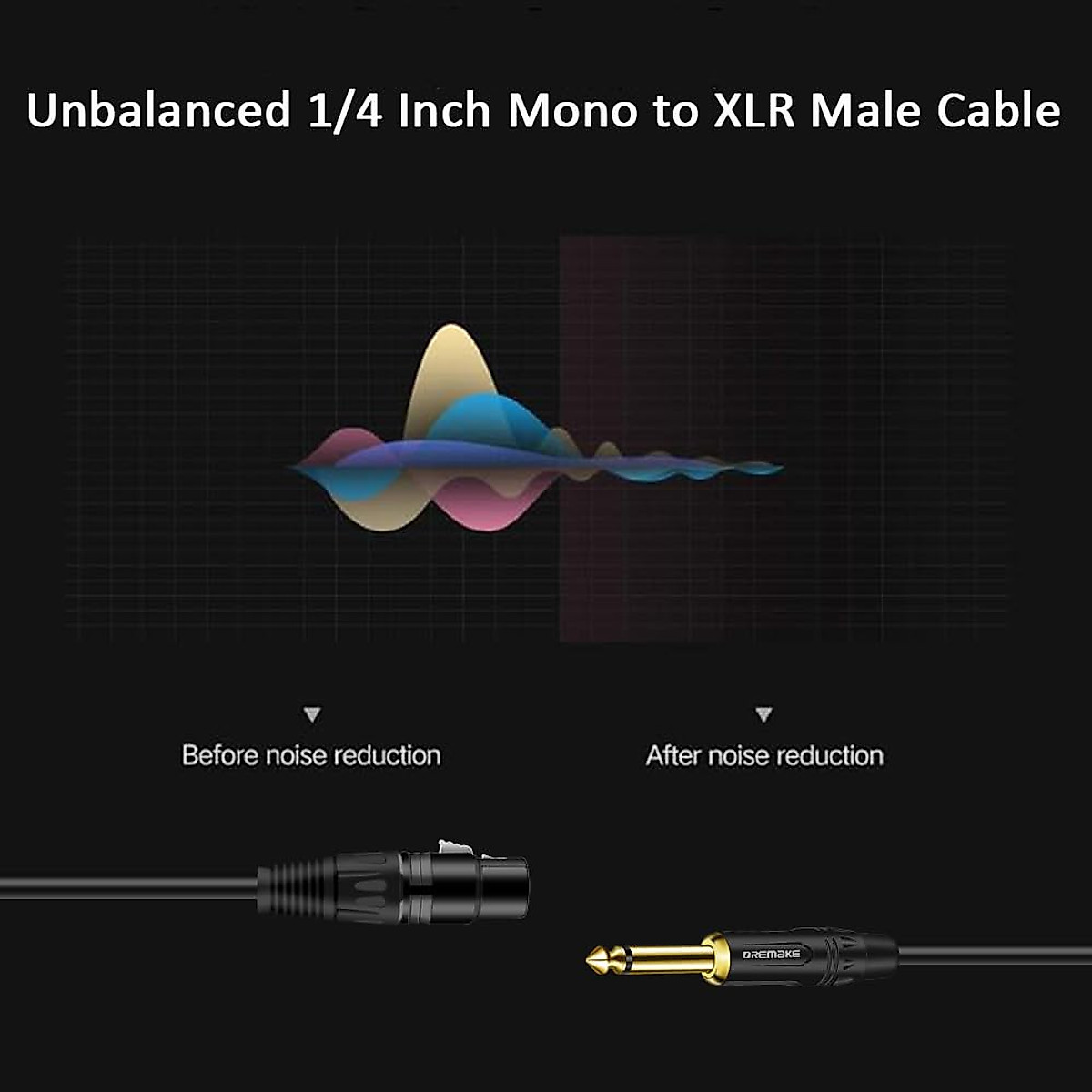 DREMAKE 20FT XLR to TS 6.35mm (1/4 Inch) Mic Cable, XLR 3Pin to Quarter Inch Audio Cord, Mono 6.35mm 1/4 Inch TS Male to XLR Female Unbalance Interconnect Cable for Microphone Console Guitar Mixer AMP