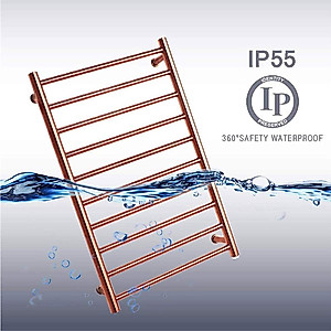 Towel Warmer Drying Rack Rose Gold for Bathroom, Wall Mounted Electric Heated Towel Drying Rack with 10-Bars, Stainless Steel Electric Heated Towel Rail Radiator, Hardwired