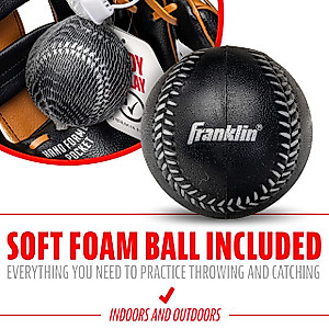 Franklin Sports unisex youth Right Handed Thrower Franklin Sports Kids Baseball Gloves RTP Child s Tball Glove Ball Set Boys Girls Teeball Mit, Black/Tan, 9.5 US