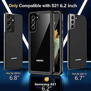 Oterkin for Samsung Galaxy S21 Case,S21 Waterproof Case with Built-in Screen Protector Dustproof Shockproof 360 Full Body Underwater Case for Samsung S21 5G 6.2inch (2021) Black