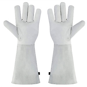 Haokaini Gardening Gloves Rose Pruning Gloves Thorn Proof Goatskin Cowhide Leather Garden Gloves Forearm Protection Gauntlet Gardening Gloves