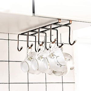 2Pcs Coffee Mug Holder, MODOWEY Durable Under Cabinet Cup Coffee Mug Holder for Kitchen, 8 Hooks Cup Rack Under Shelf - Fit for The Cabinet 1" or Less