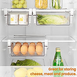 vacane Fridge Drawer with Removable 28 Grid Egg Tray, Clear Egg Drawer for Refrigerator Fridge Organizer Bins, Fridge Storage Container Under Shelf Holder for Fruit,Vegetable,Meat,Cheese
