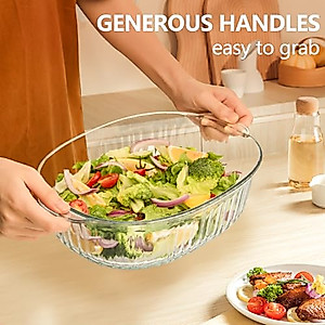 Luvan 2.8L/3Qt Glass Casserole Dish with Lid, Ribbed Oval Glass Baking Dish for Oven & Microwave, Clear Lead-Free Covered Casserole Cookware, Versatile Deep Glass Food Container for Baking, Cooking