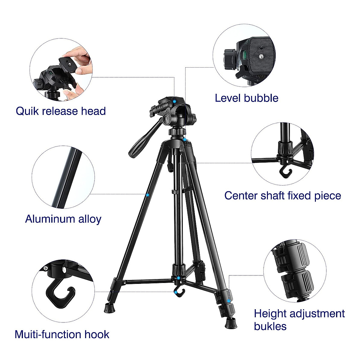 Laser Level Tripod with Carry Bag, Elikliv Lightweight Adjustable Aluminum Alloy Tripod Stand for Rotary and Line Lasers (Support 1/4” and 5/8" Mounting Thread)