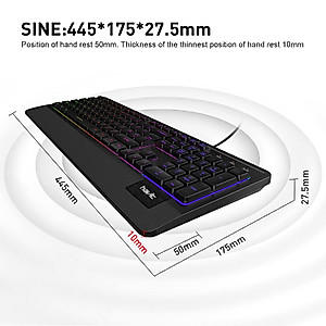 havit USB Wired Keyboard, Quiet LED Backlit Computer Keyboard Ergonomic Rainbow Gaming Keyboards with Wrist Rest for Office PC Desktop Laptop Game, 105 Keys UK Layout