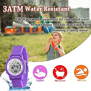 Venhoo Kids Watch Silicone Color Flashing Light Outdoor Sport Toddler Wrist Watch with Luminous Alarm Stopwatch for 3-12 Ages Little Girls Boys Child-Deep Purple