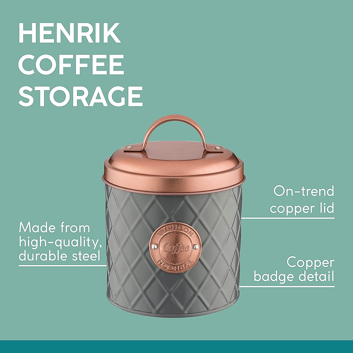Typhoon Henrik Grey Lid Coffee Storage Canister with Copper Lid, 12 CM