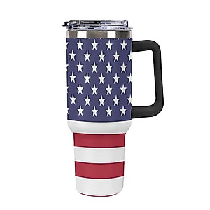 Azore U.S. Flags Insulated Tumblers with Handle Stainless Steel Coffee Mug Funny Travel Cup with Lid Straw 40oz