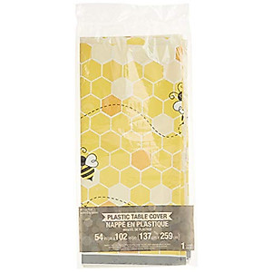 Creative Converting Bumblebee Baby Plastic Tablecloth, 54" x 102", Multi-Color