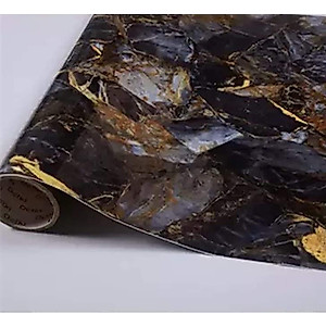 Yancorp Dark Blue Black Marble Wallpaper Removable Wallpaper Film Self-Adhesive Granite Kitchen Peel Stick Backsplash Tile Countertop Shelf Liner (16"x78")