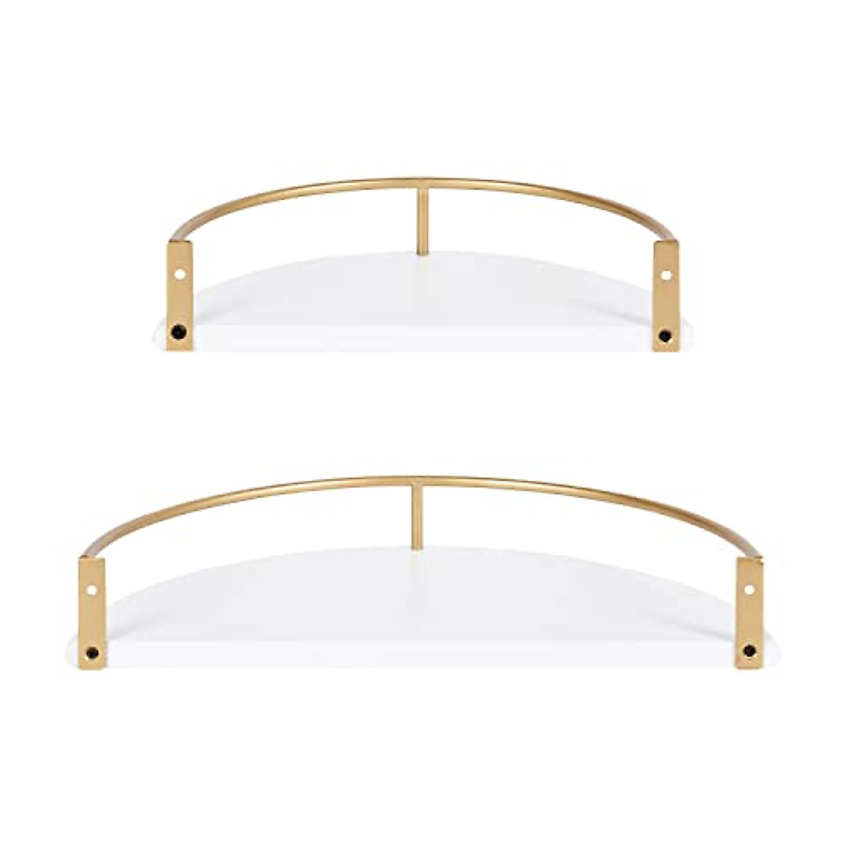 Kate and Laurel Camryn Boho Half Moon Wall Shelf Set, Set of 2, White and Gold, Decorative Bohemian Half Circle Shelf for Household Storage and Boho Decor
