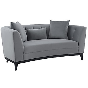 Armen Living Melange Gray Velvet Loveseat with Black Wood Base
