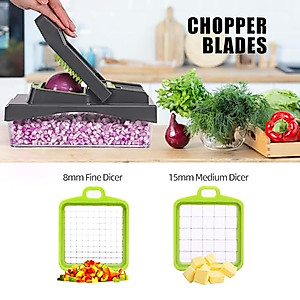 RüK Vegetable Chopper, Cheese Slicer, Food Chopper, Veggie Chopper, Onion Chopper, Salad Chopper, Mandoline Slicer & Cheese Grater, Vegetable Chopper with Container, (10 in 1 - Gray)