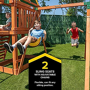 Sportspower Amazon Exclusive Olympia Wood Swing Set with 3 Swings, Slide, and Monkey Bars, Natural/Green