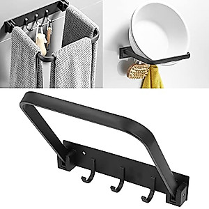 VTOSEN Washbasin Storage Rack, Wall Mounted Clothes Drying Rack, Multifunctional Washbasin Rack Shelf, with Hook for Bathroom Kitchen (Black)
