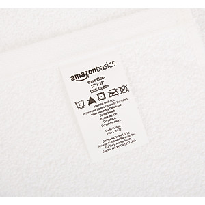 Amazon Basics Fast Drying, Extra Absorbent, Terry Cotton Washcloths - Pack of 60, White, 12 x 12-Inch