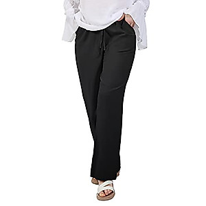 utcoco Women's Cotton Linen Drawstring High Waisted Pants Casual Loose Fit Wide Leg Trousers (L, Black)