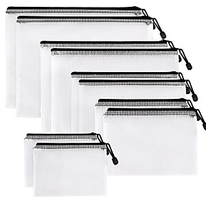 10 Pack Mesh Zipper Pouch, Waterproof Document Pouch, Multipurpose for School Office Supplies, Cosmetics, Travel Accessories, Board Games Storage